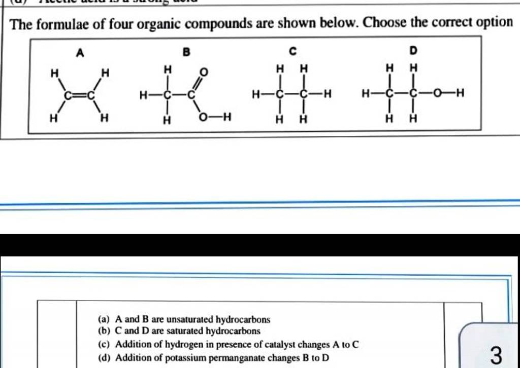 The formulae of four organic compounds are shown below. Choose the correc.. The formulae of four organic compounds are shown below. Choose the correc..