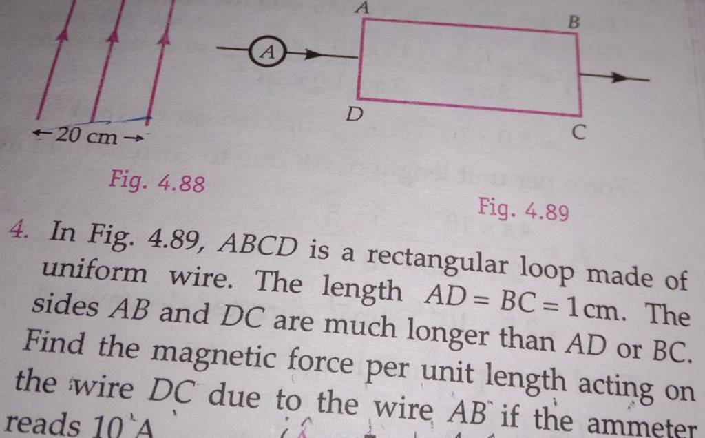 Fig. 4.88 Fig. 4.89 4. In Fig. 4.89,ABCD is a rectangular loop made of un..
