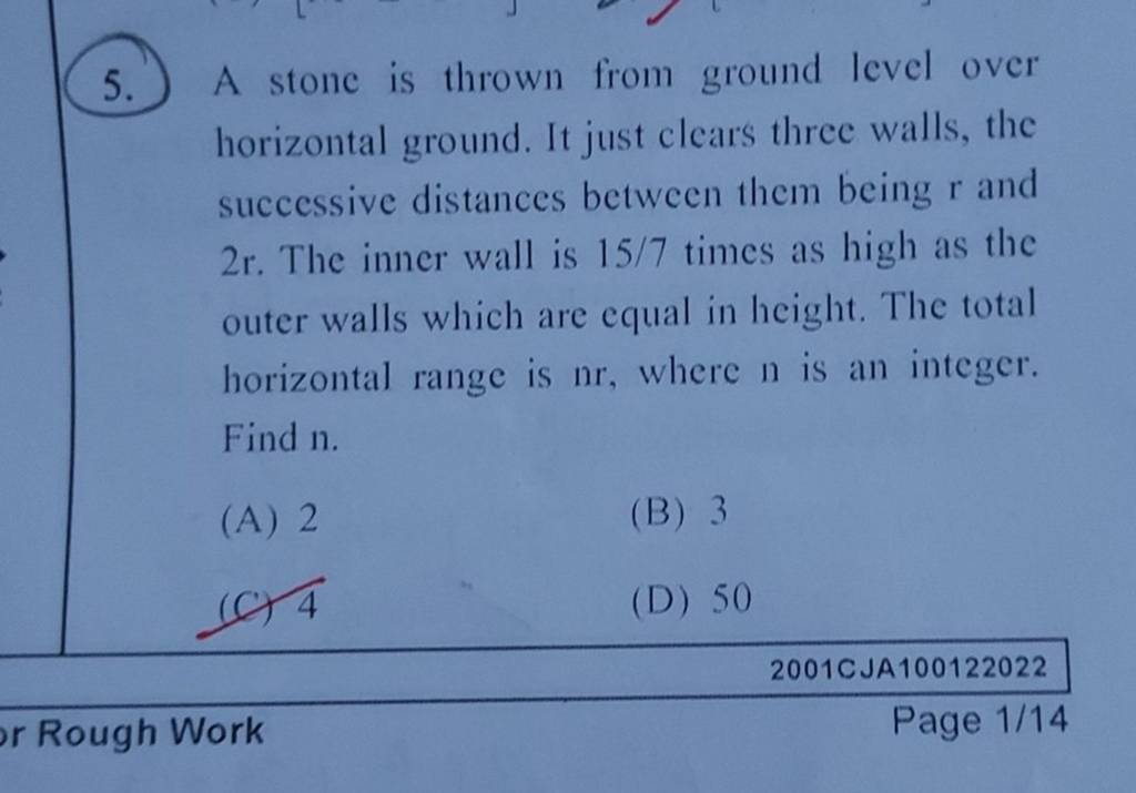 A stone is thrown from ground level over horizontal ground. It just clear..