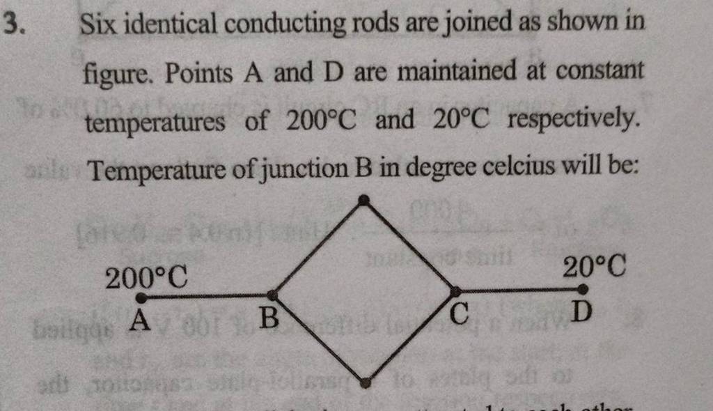 3. Six identical conducting rods are joined as shown in figure. Points A