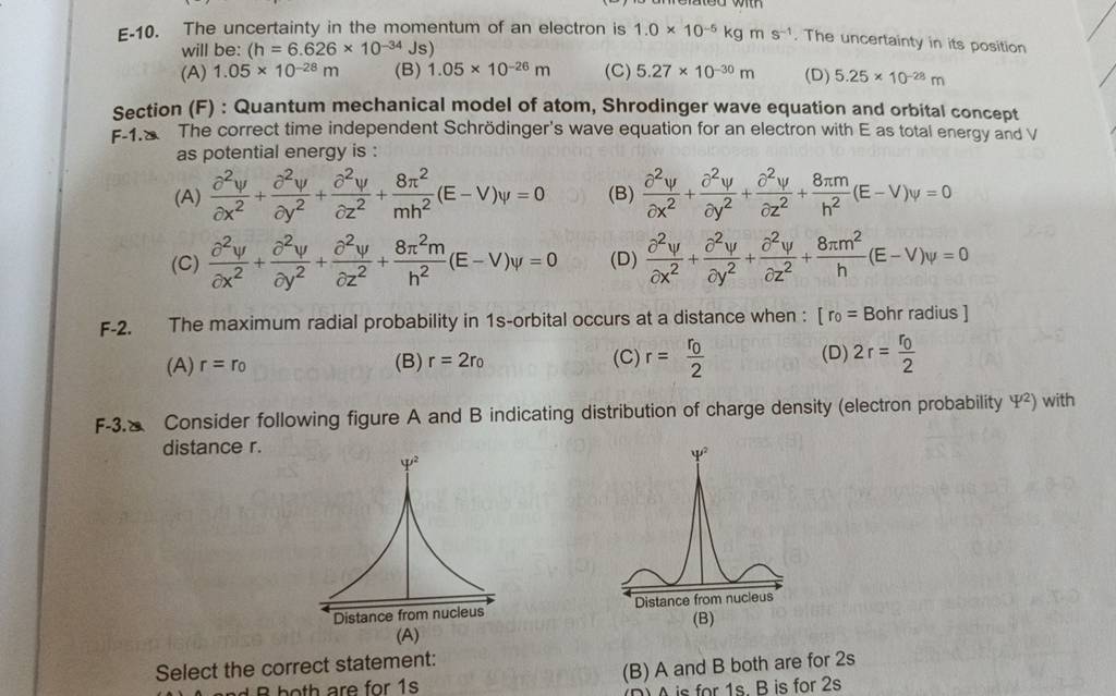 Section (F) : Quantum mechanical model of atom, Shrodinger wave equation