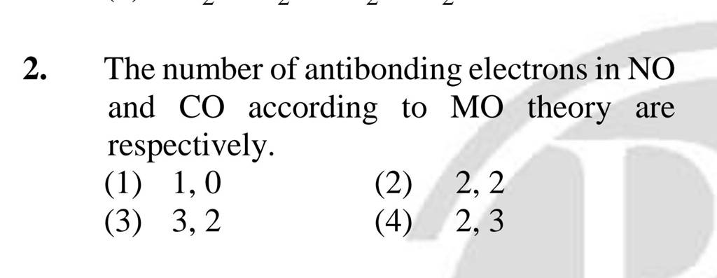 The Number Of Antibonding Electrons In No And Co According To Mo Theory A
