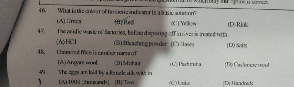 What is the colour of turmeric indicator in a basic solution? | Filo
