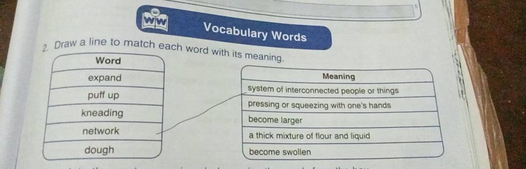 Vocabulary Words 2. Draw a line to match each word with its meaning.