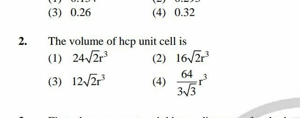 The volume of hcp unit cell is | Filo