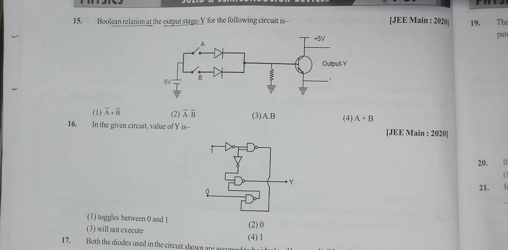 In the given circuit, value of Y is- [JEE Main : 2020] | Filo