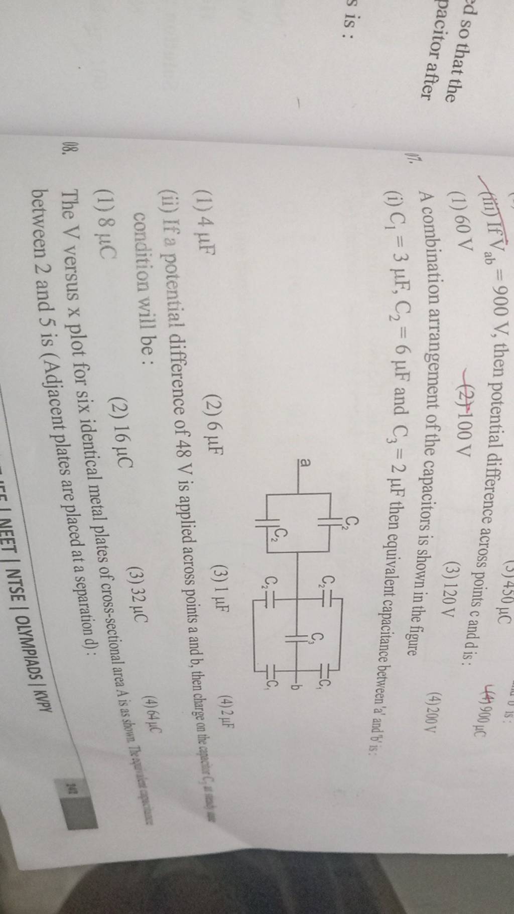 A combination arrangement of the capacitors is shown in the figure | Filo