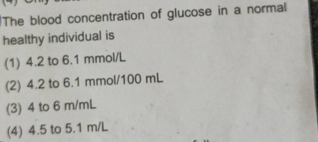 The blood concentration of glucose in a normal healthy individual is..