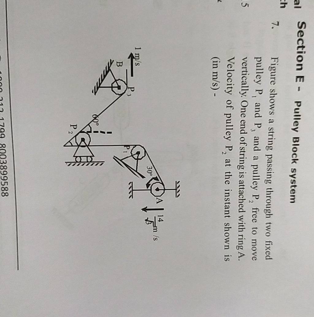 Section E - Pulley Block system 7. Figure shows a string passing through
