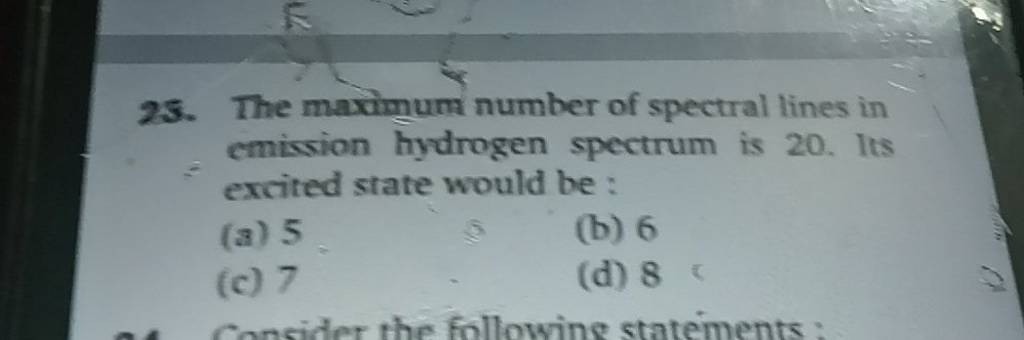 The maximum number of spectral lines in emission hydrogen spectrum is 20