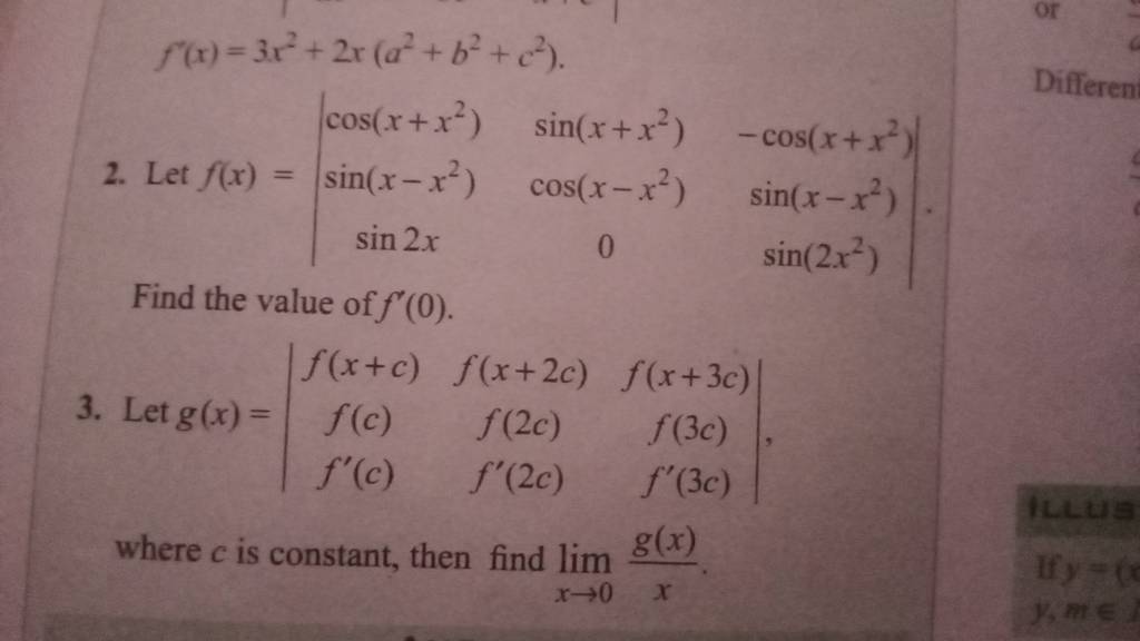 F′ X 3x2 2x A2 B2 C2 2 Let F X ∣∣ Cos X X2 Sin X−x2 Sin2x Sin X X2 C