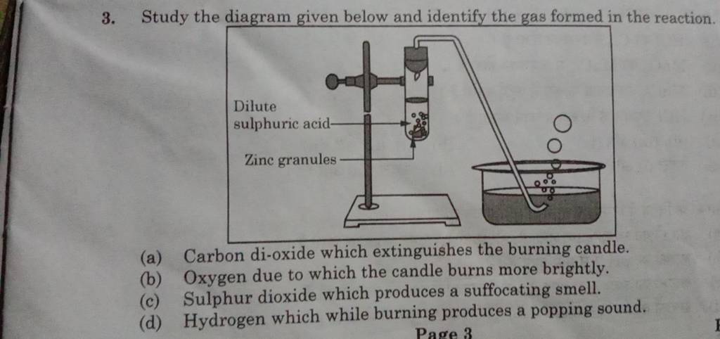 Study the diagram given below and identify the gas formed in the reaction..