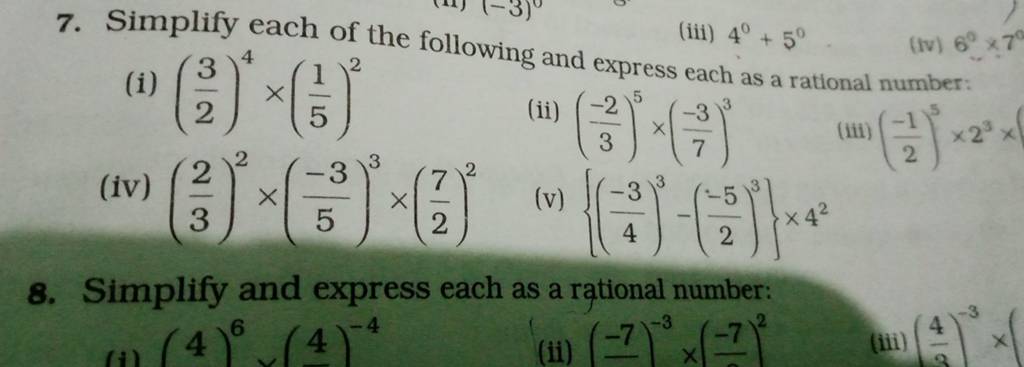 Simplify each of the following and express each as a rational number:..