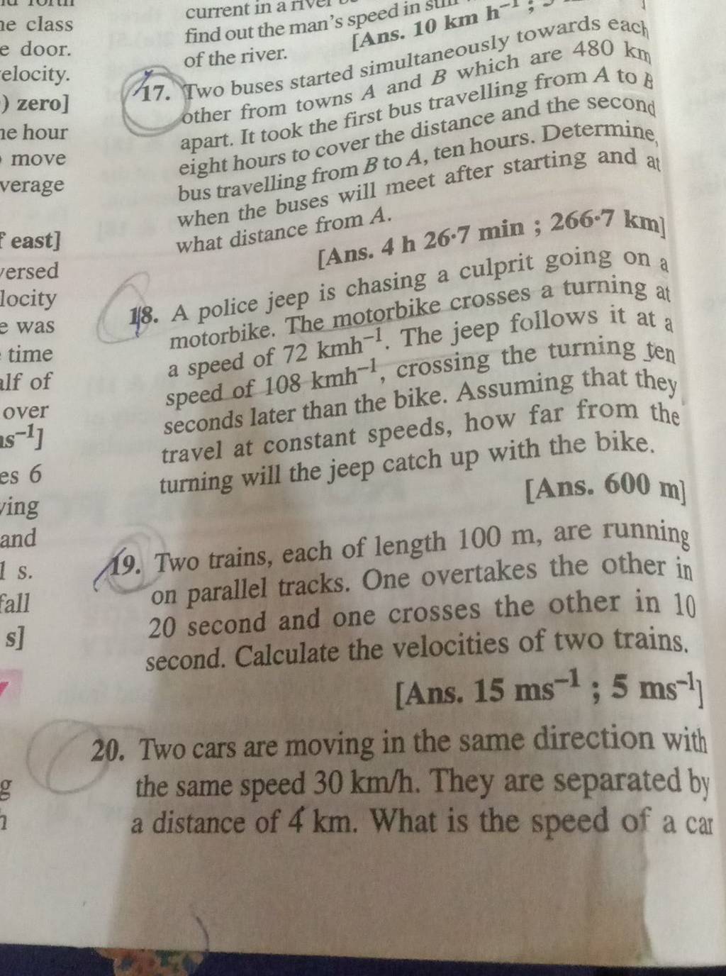 17. Two buses started simultaneously towards each other from towns A and