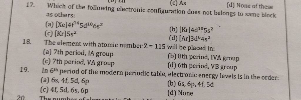In 6th period of the modern periodic table, electronic energy levels is