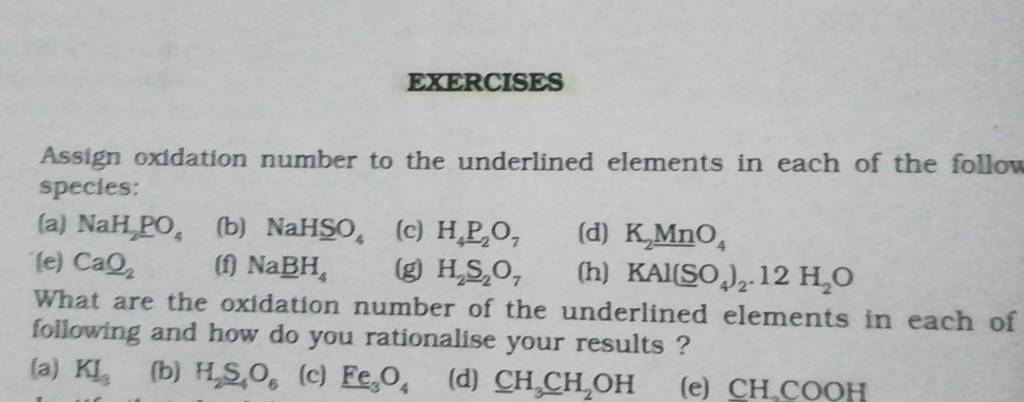 What are the oxidation number of KAl(SO4 )2 .12H2 O following and how do