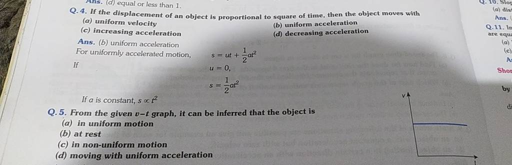 (b) uniform acceleration For uniformly accelerated motion, s=ut+21 at2 If..