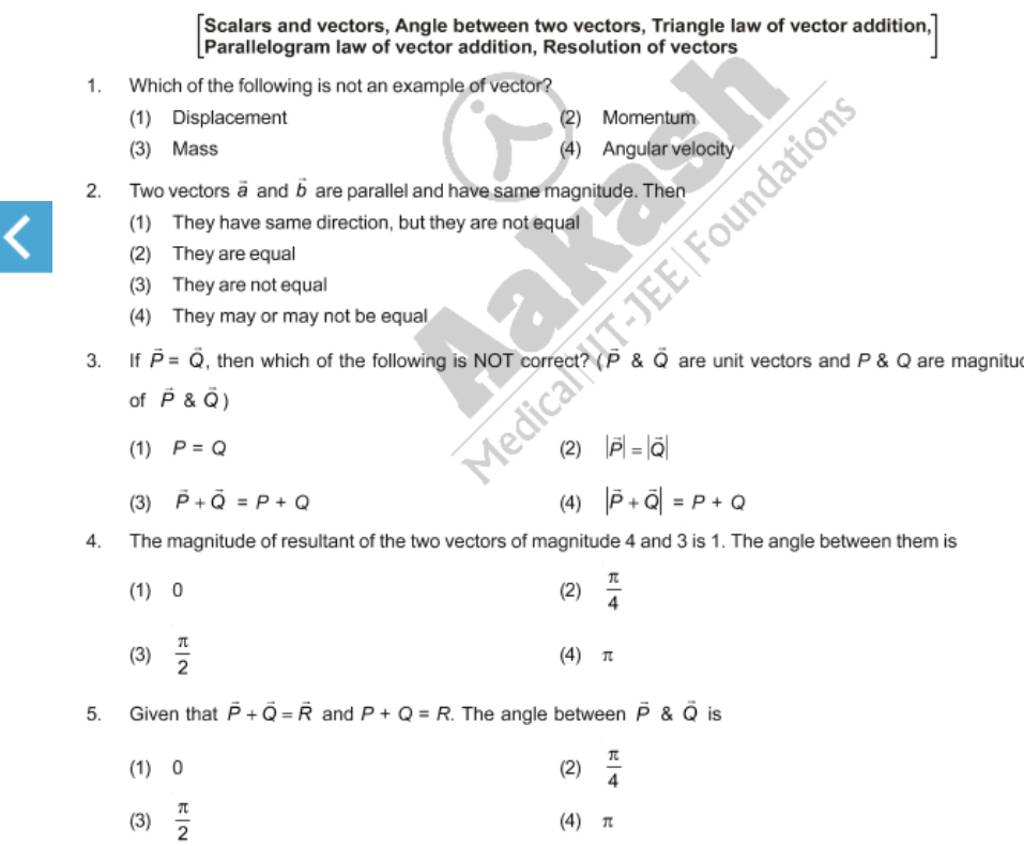 [Scalars and vectors, Angle between two vectors, Triangle law of vector a..