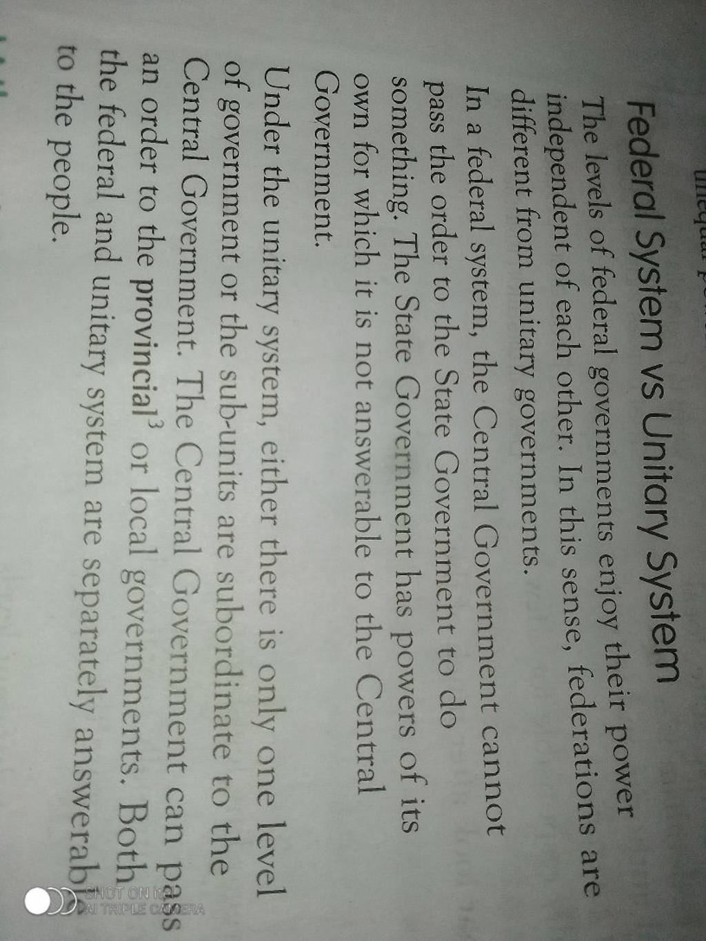 Federal System vs Unitary System The levels of federal governments enjoy