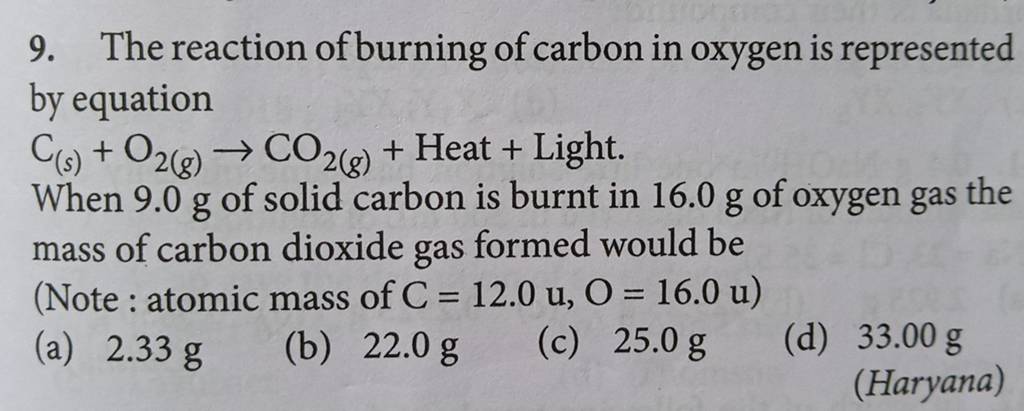 The reaction of burning of carbon in oxygen is represented by equation C(..