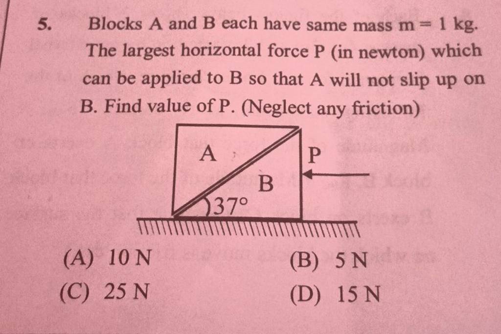 Blocks A and B each have same mass m=1 kg. The largest horizontal force P..
