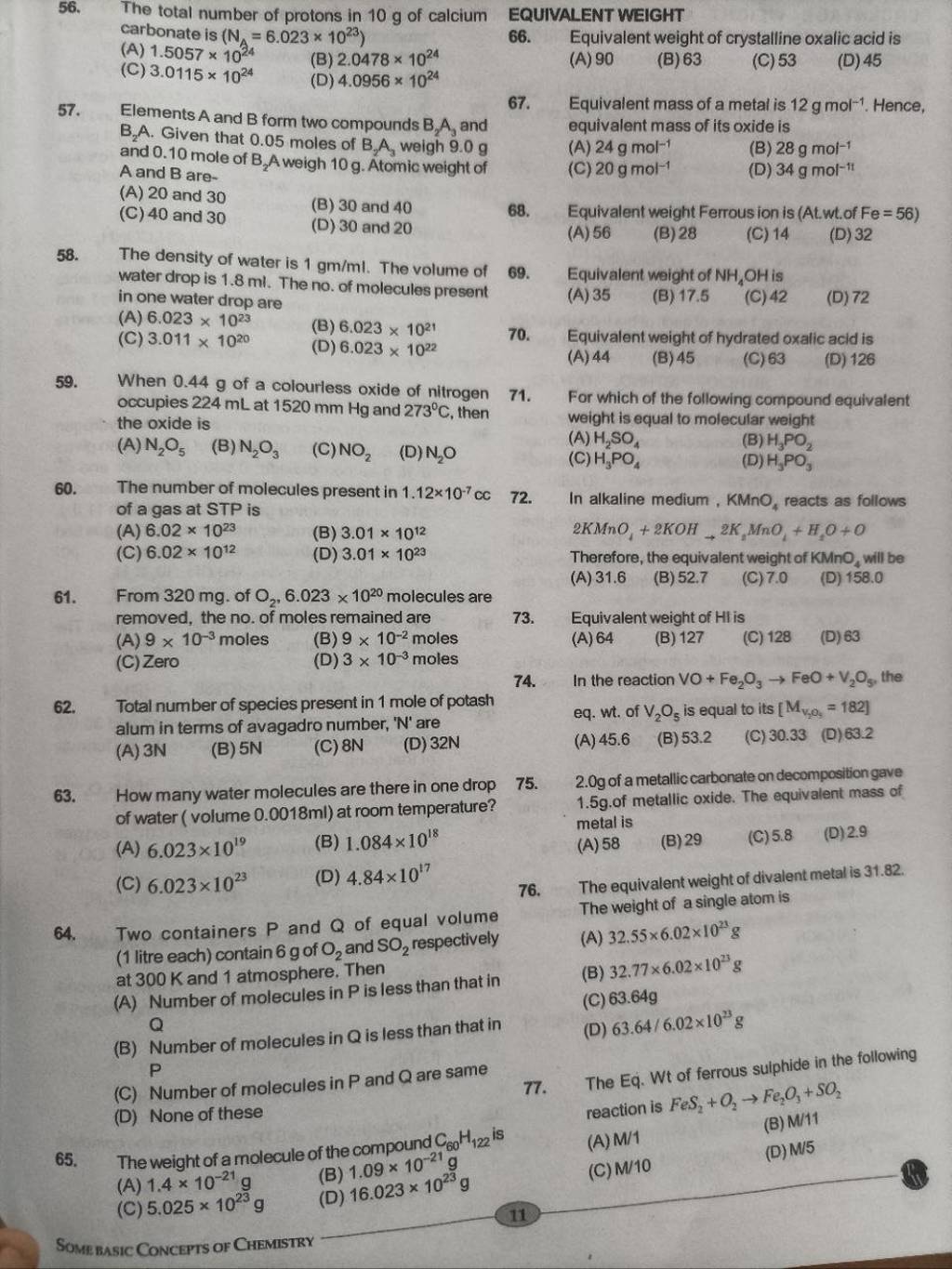 How many water molecules are there in one drop 75 . 2.0 g of a metallic c..