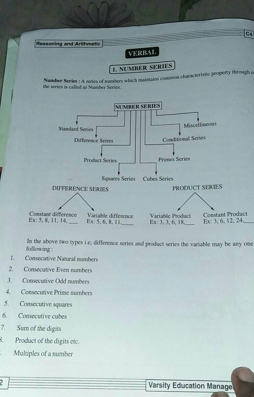 Number Series : A series of numbers which maintains common characteristic..