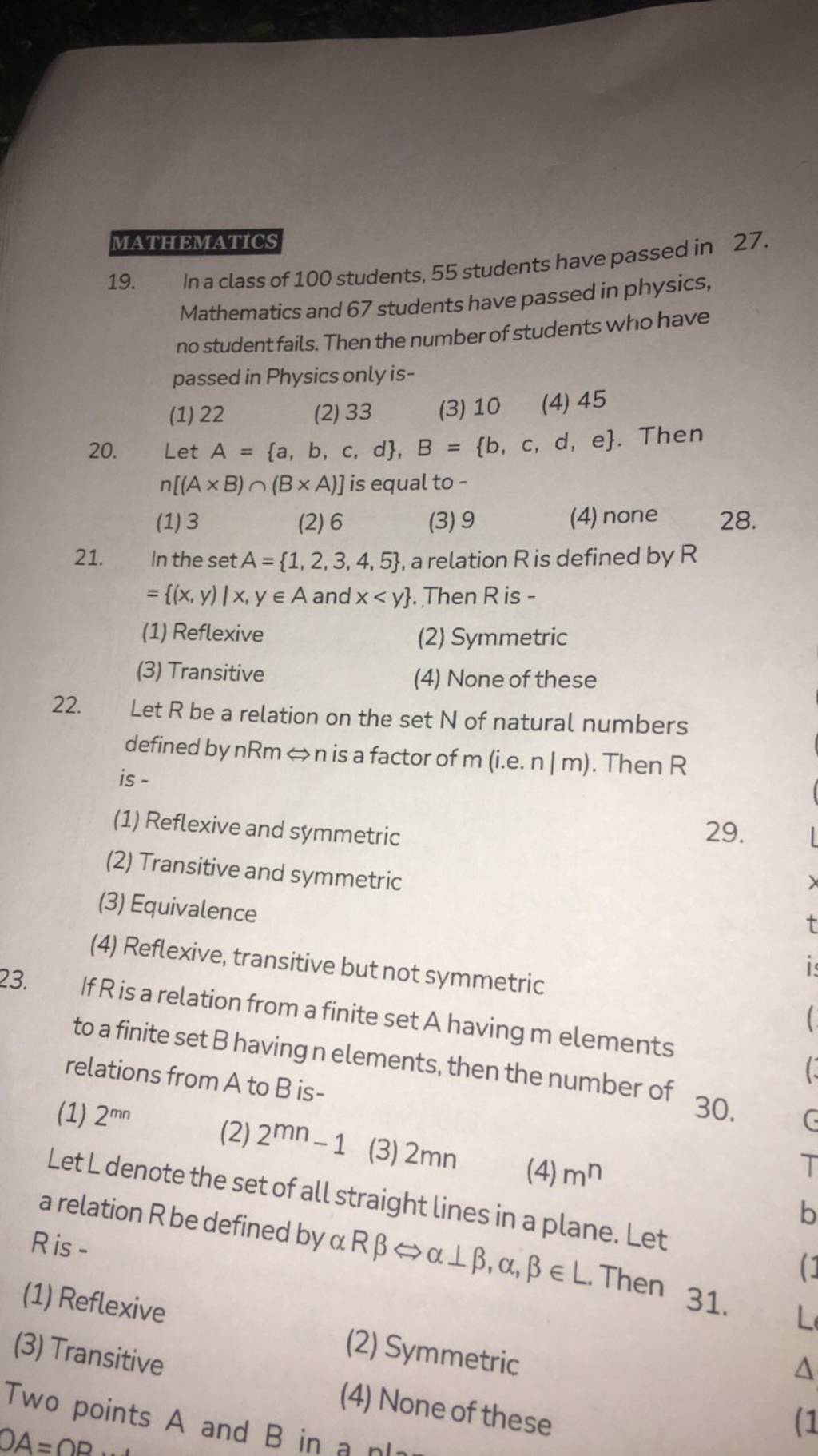 Let R be a relation on the set N of natural numbers defined by nRm⇔n is a..