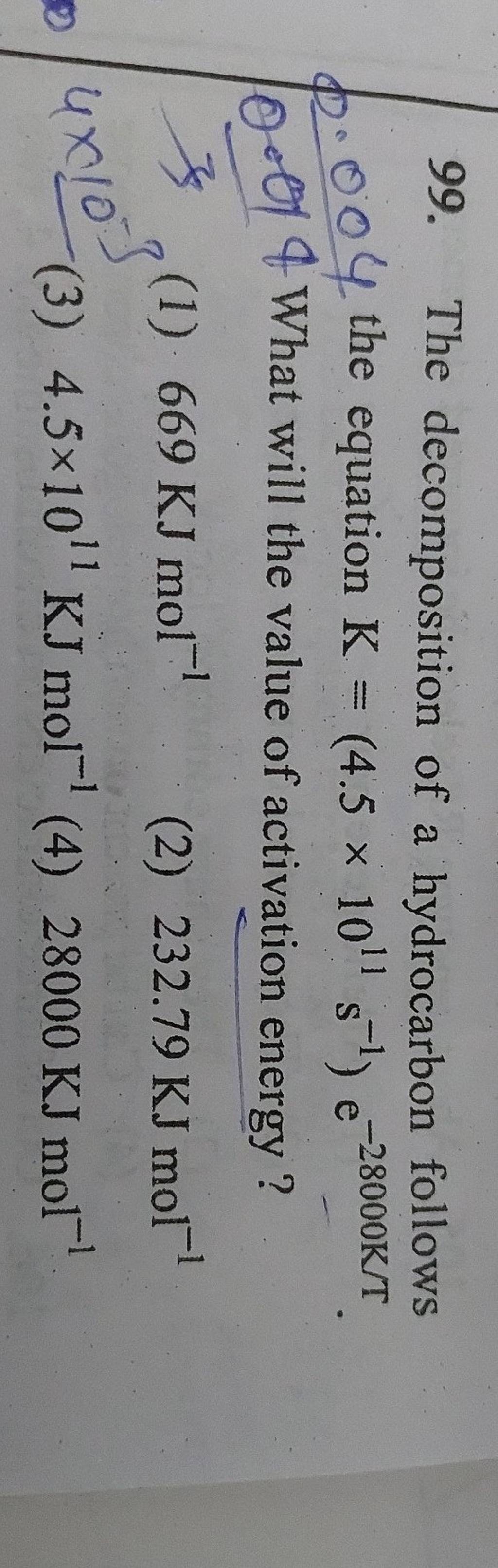 99 The Decomposition Of A Hydrocarbon Follows 0 004 The Equation K 4 5×