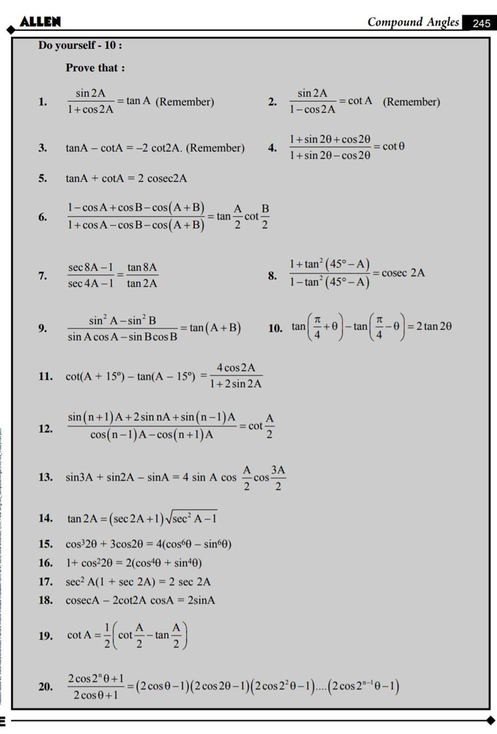 Compound Angle Identities