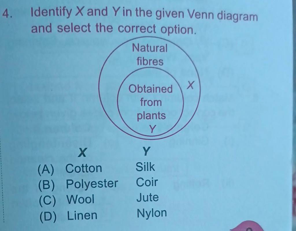 Identify X And Y In The Given Venn Diagram And Select The Correct Option