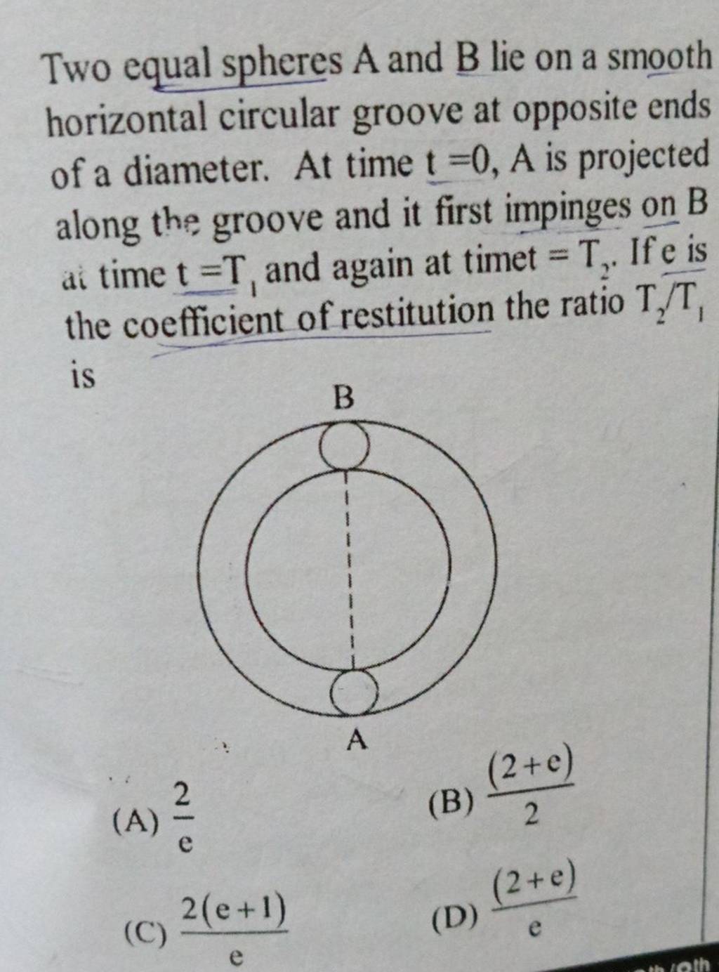 Two equal spheres A and B lie on a smooth horizontal circular groove at o..