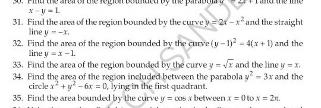 31 Find The Area Of The Region Bounded By The Curve Y 2x−x2 And The Stra