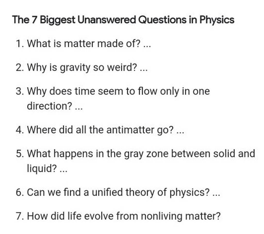 The 7 Biggest Unanswered Questions in Physics | Filo
