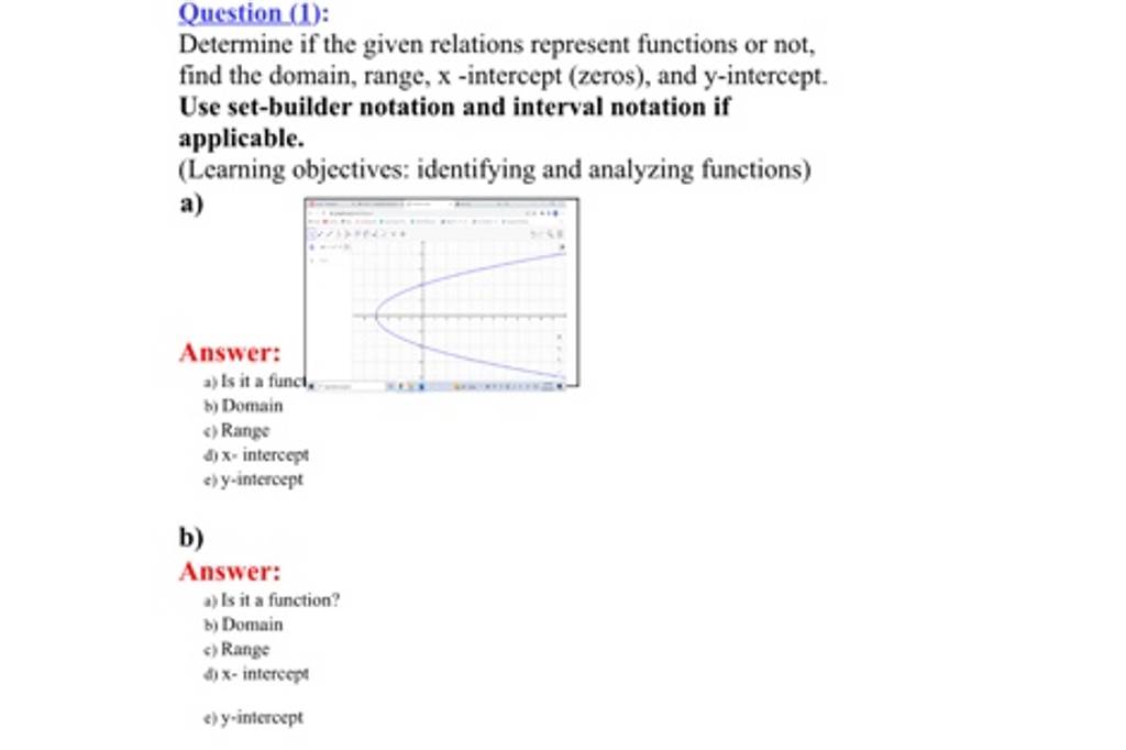 Question 1 Determine If The Given Relations Represent Functions Or Not