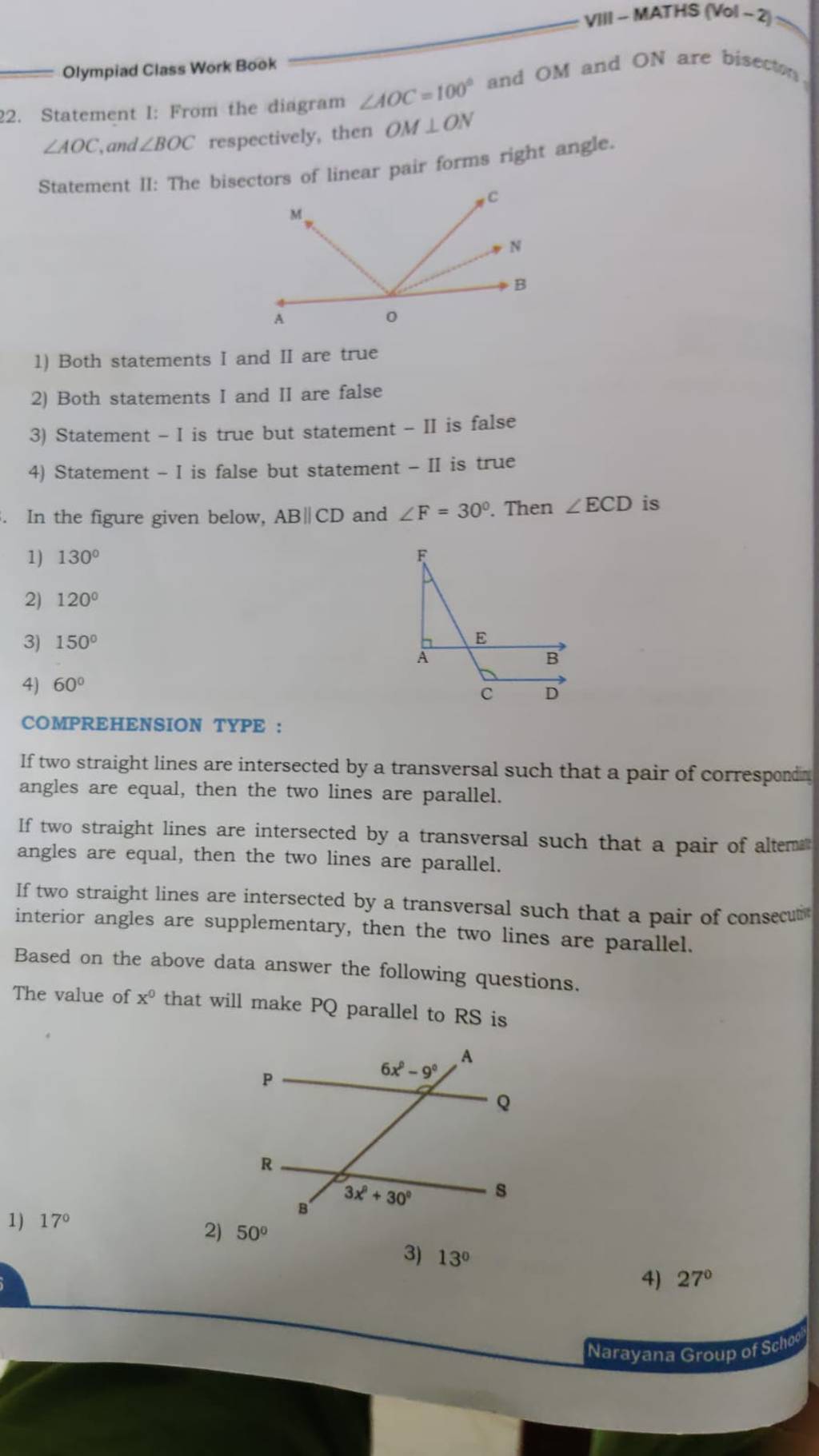In the figure given below, AB∥CD and ∠F=30∘. Then ∠ECD is | Filo