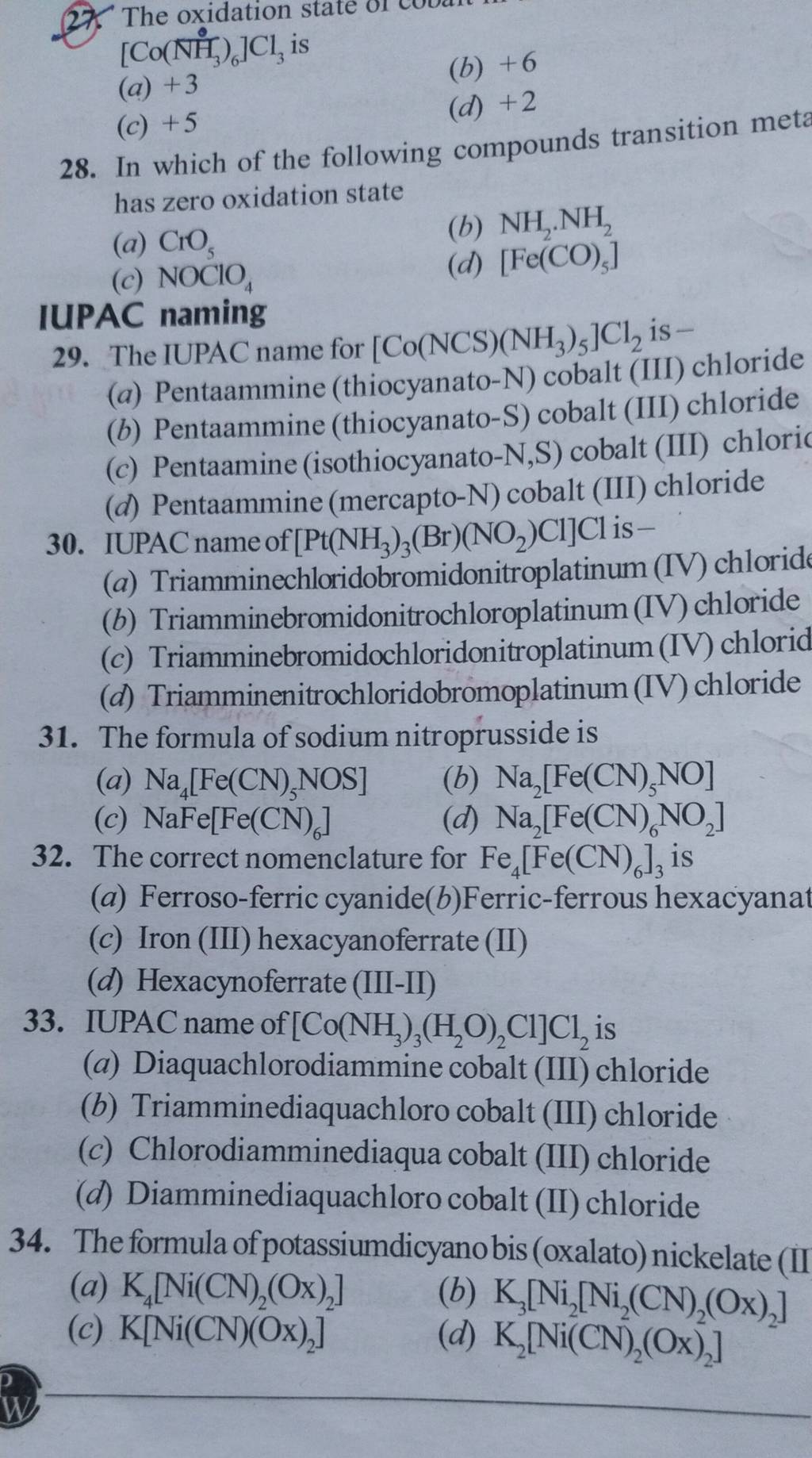IUPAC naming 29. The IUPAC name for [Co(NCS)(NH3 )5 ]Cl2 is - | Filo