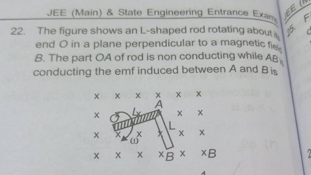 22. The figure shows an L-shaped rod rotating about ti end O in a plane..
