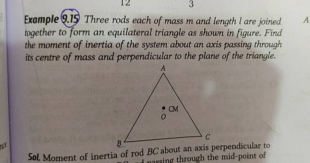 Example 9.15 Three rods each of mass m and length l are joined together t..