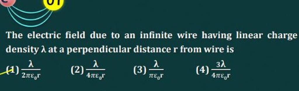 The electric field due to an infinite wire having linear charge density λ..