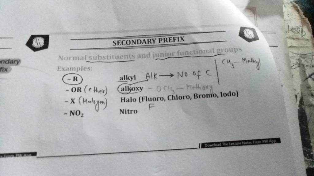 SECONDARY PREFIX Wortial substituents and junior functional groups Exampl..
