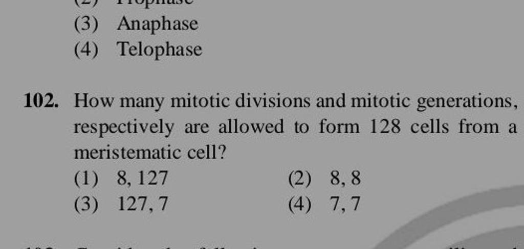 How many mitotic divisions and mitotic generations, respectively are allo.. How many mitotic divisions and mitotic generations, respectively are allo..