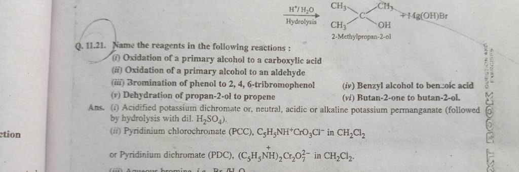 11.21. Name the reagents in the following reactions : 2-Methylpropan-2-ol..