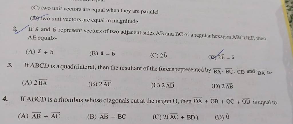 Two Unit Vectors Are Equal In Magnitude 2 If A And B Represent Vectors