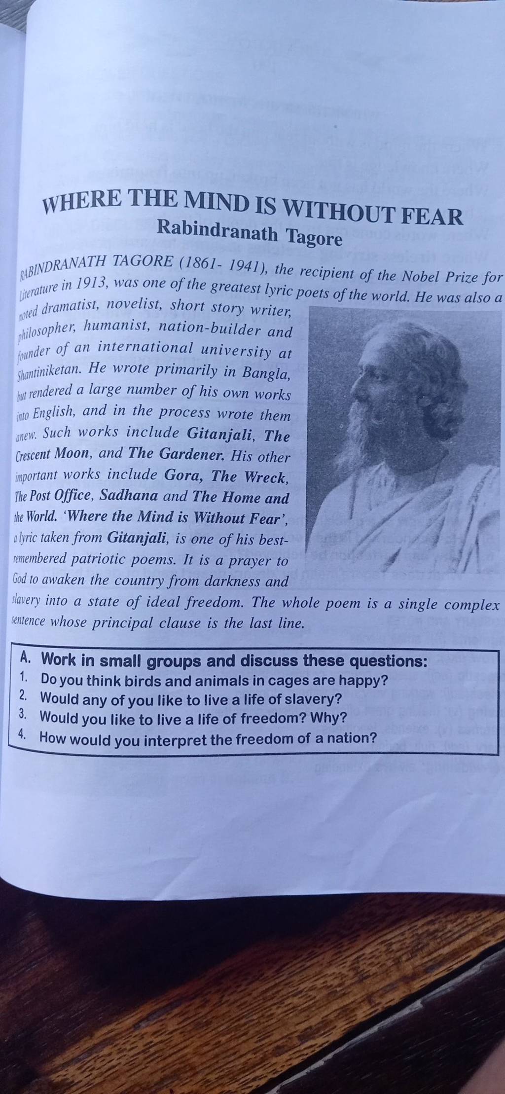 WHERE THE MIND IS WITHOUT FEAR Rabindranath Tagore ABBINDRANATH TAGORE (1..