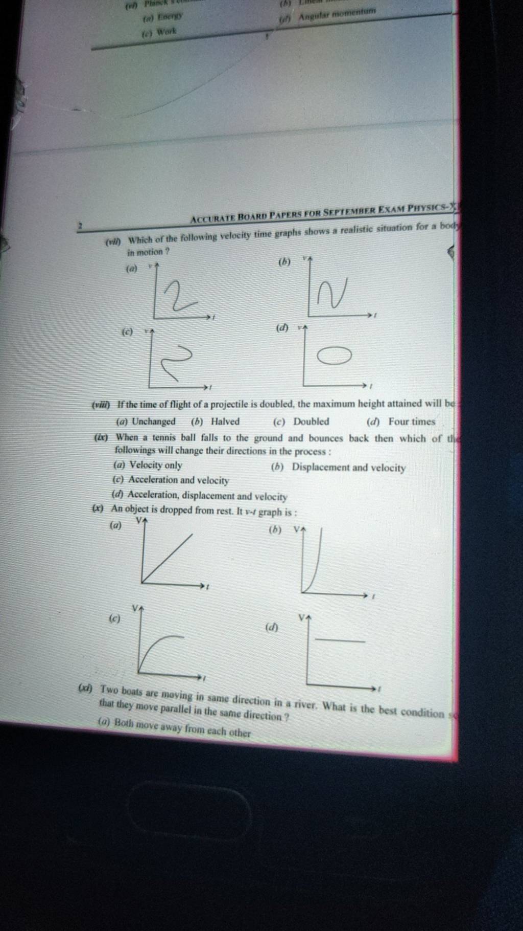 An Object Is Dropped From Rest It V−t Graph Is Xi Two Boats Are Mov