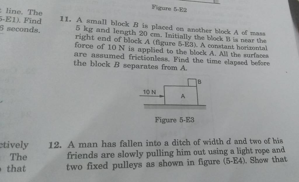 Figure 5-E2 11. A small block B is placed on another block A of mass 5 kg..