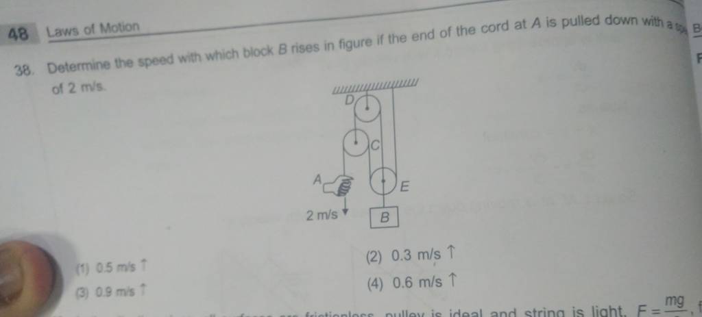 48 Laws of Motion 38. Determine the speed with which block B rises in fig..