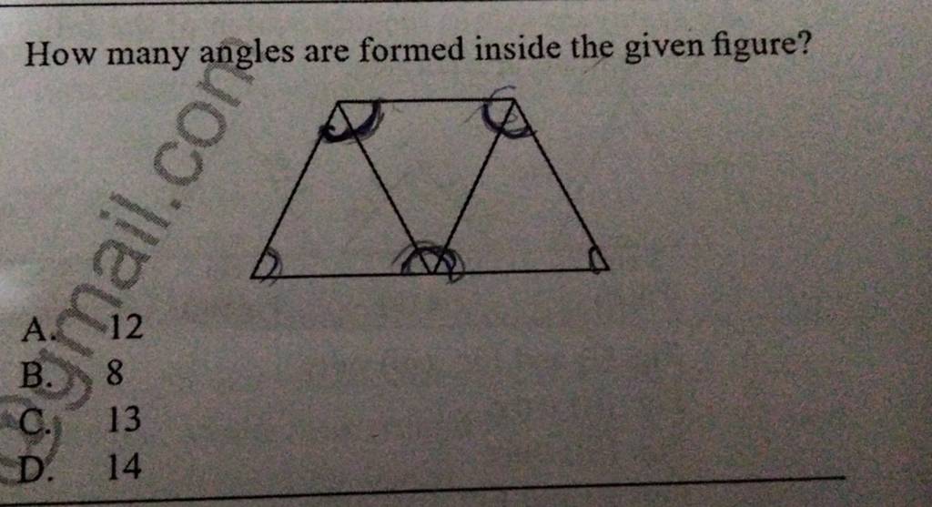 How many angles are formed inside the given figure? | Filo