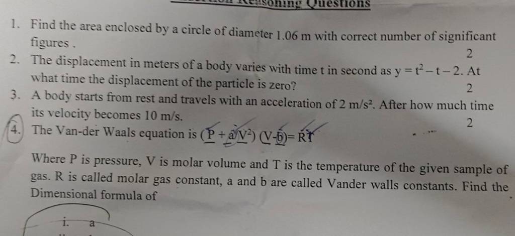 1. Find the area enclosed by a circle of diameter 1.06 m with correct num.. 1. Find the area enclosed by a circle of diameter 1.06 m with correct num..